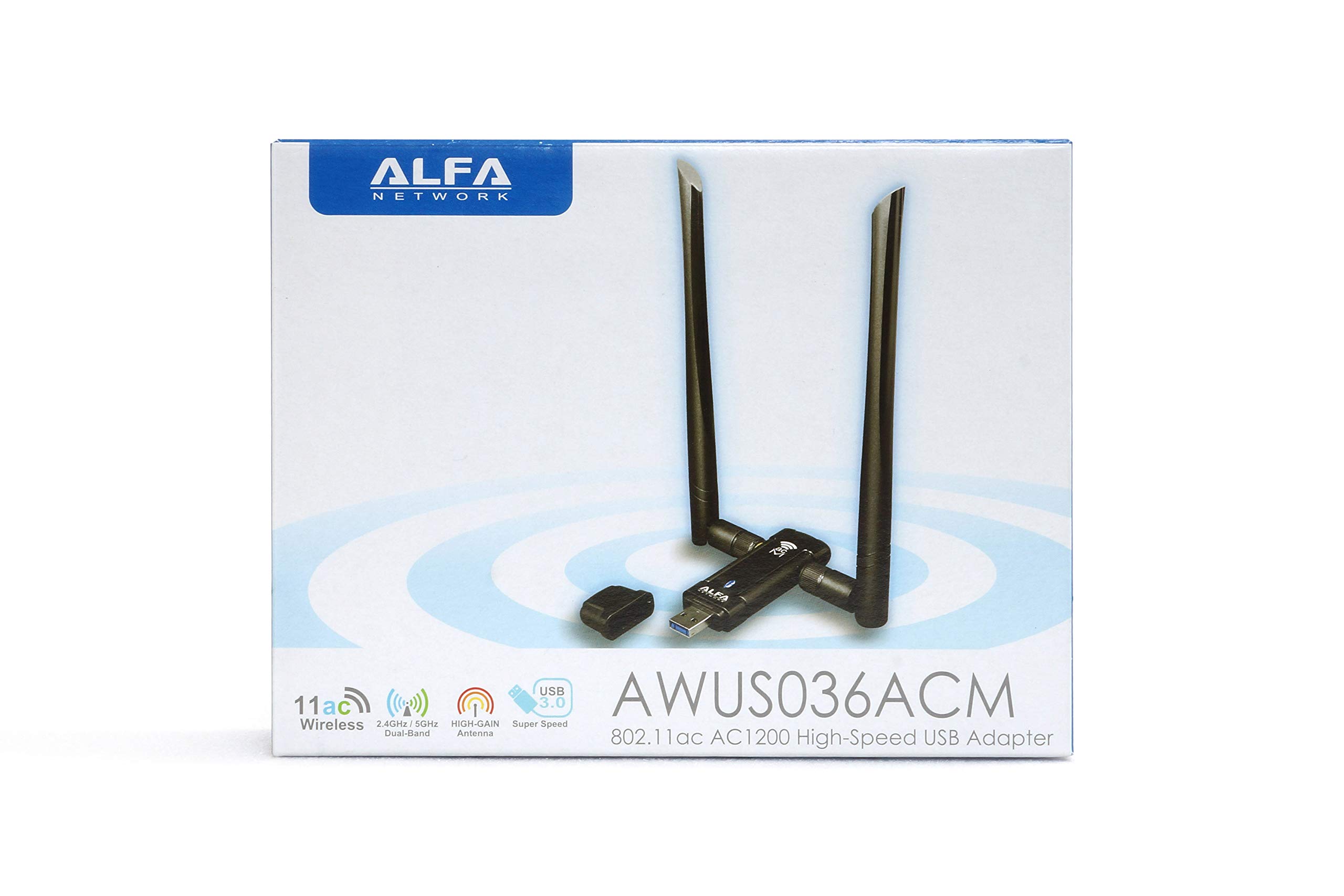 ALFA Network AWUS036ACM Long-Range Wide-Coverage Dual-Band AC1200 USB Wireless Wi-Fi Adapter w/High-Sensitivity External Antenna - Windows, MacOS & Kali Linux Supported