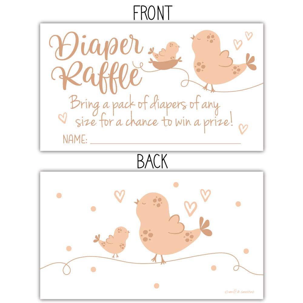 50 Baby Bird Diaper Raffle Tickets - Girl Baby Shower Game