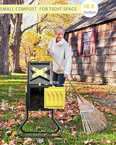 18.5 Gal Tumbling Compost Bin from BPA Free Material - Outdoor Single Rotating Chamber Composters,with Easy-Turn, Fast-Working System for Garden/Patio