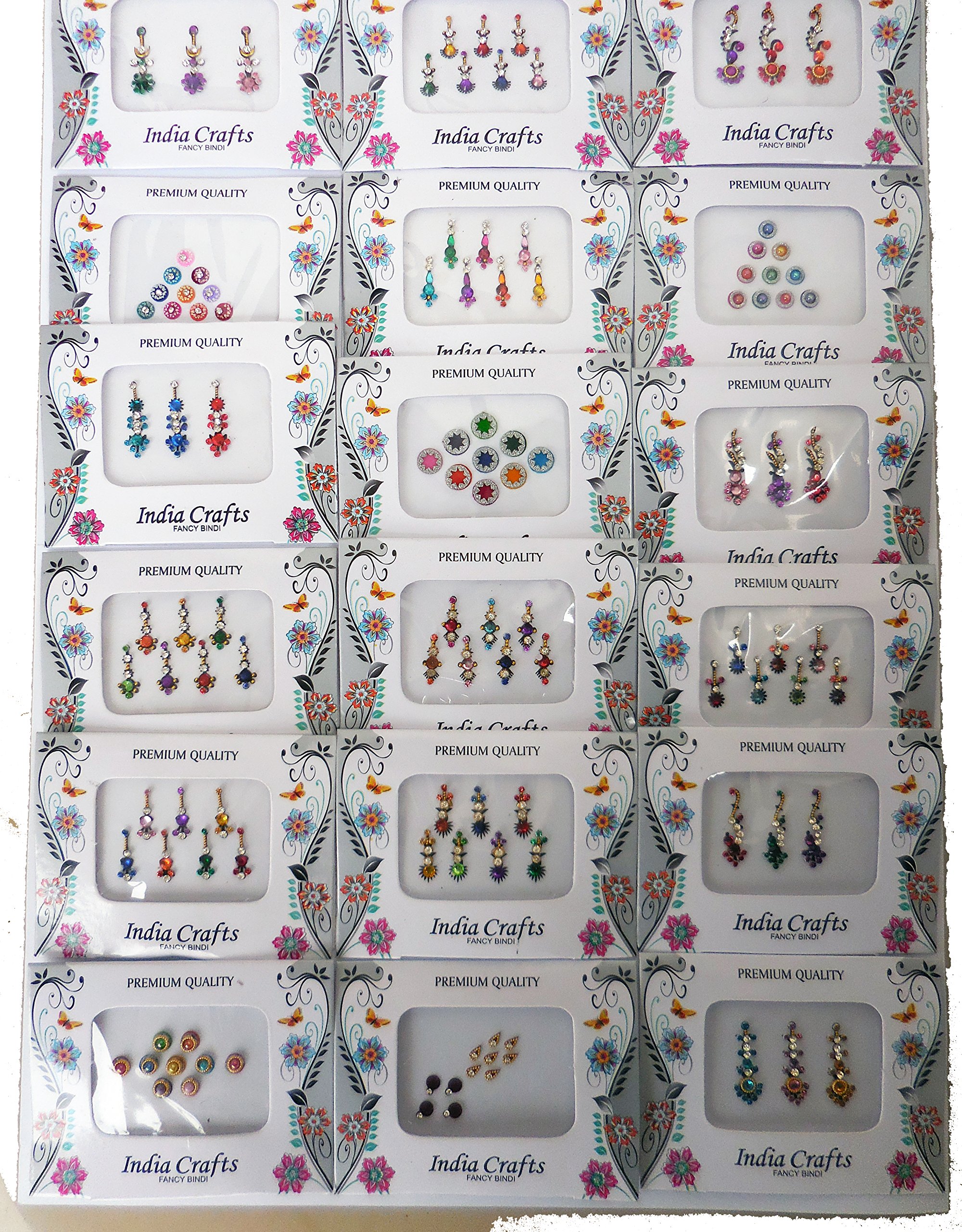12 Combo Bindi Packs All in One- Multicolored Face Jewels Bindi Stickers Indian Forehead Tika