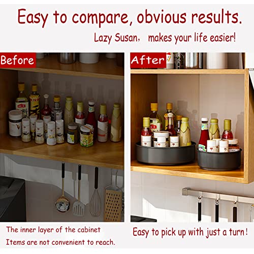 2 Pack Lazy Susan Organizers, Stainless Metal Sturdy Spice Rack with Turntable, Rotate Lazy Susan Seasoning Rack for Kitchen Pantry Cabinet Fridge Table Bathroom (10&8 Inch) Black