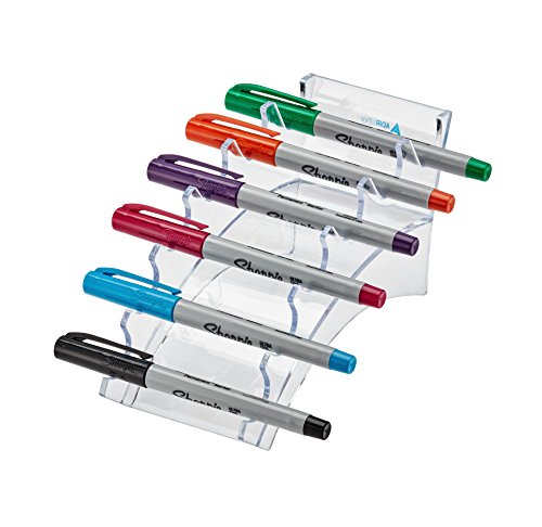 AdirOffice Horizontal 6 Slot Display Stand in Pack of 2 - Durable Acrylic Holder for Pen Makeup Brush - Organizer for Home Office & Store Use (Clear)