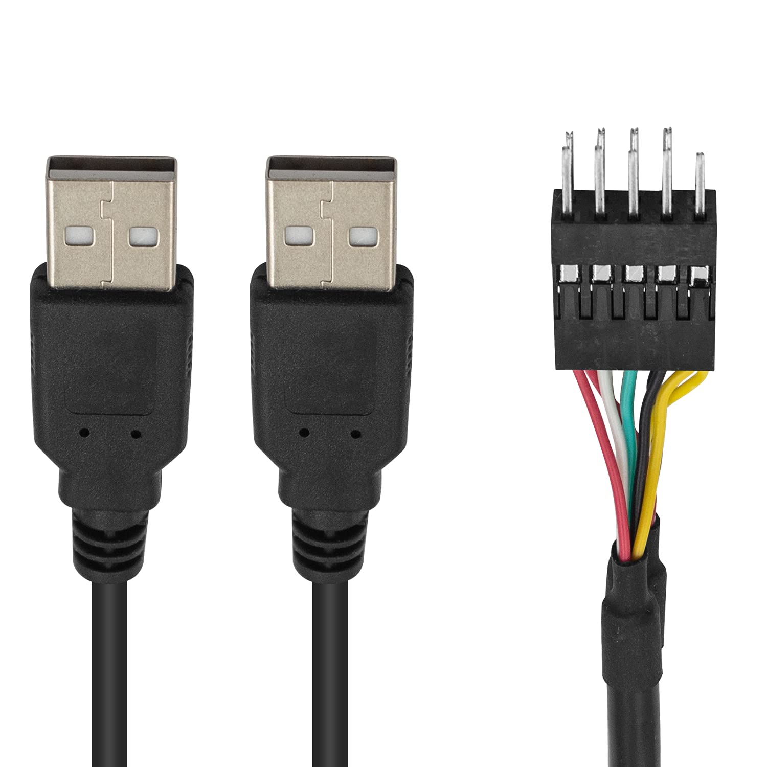 Duttek 9 Pin Male Header,USB Header Male Splitter, 9 pin USB Splitter, to Dual USB Male Cable Use to Connected Devices Design to Plug into USB Motherboard Header Pins to USB 2.0 Connector 0.5M 2pack