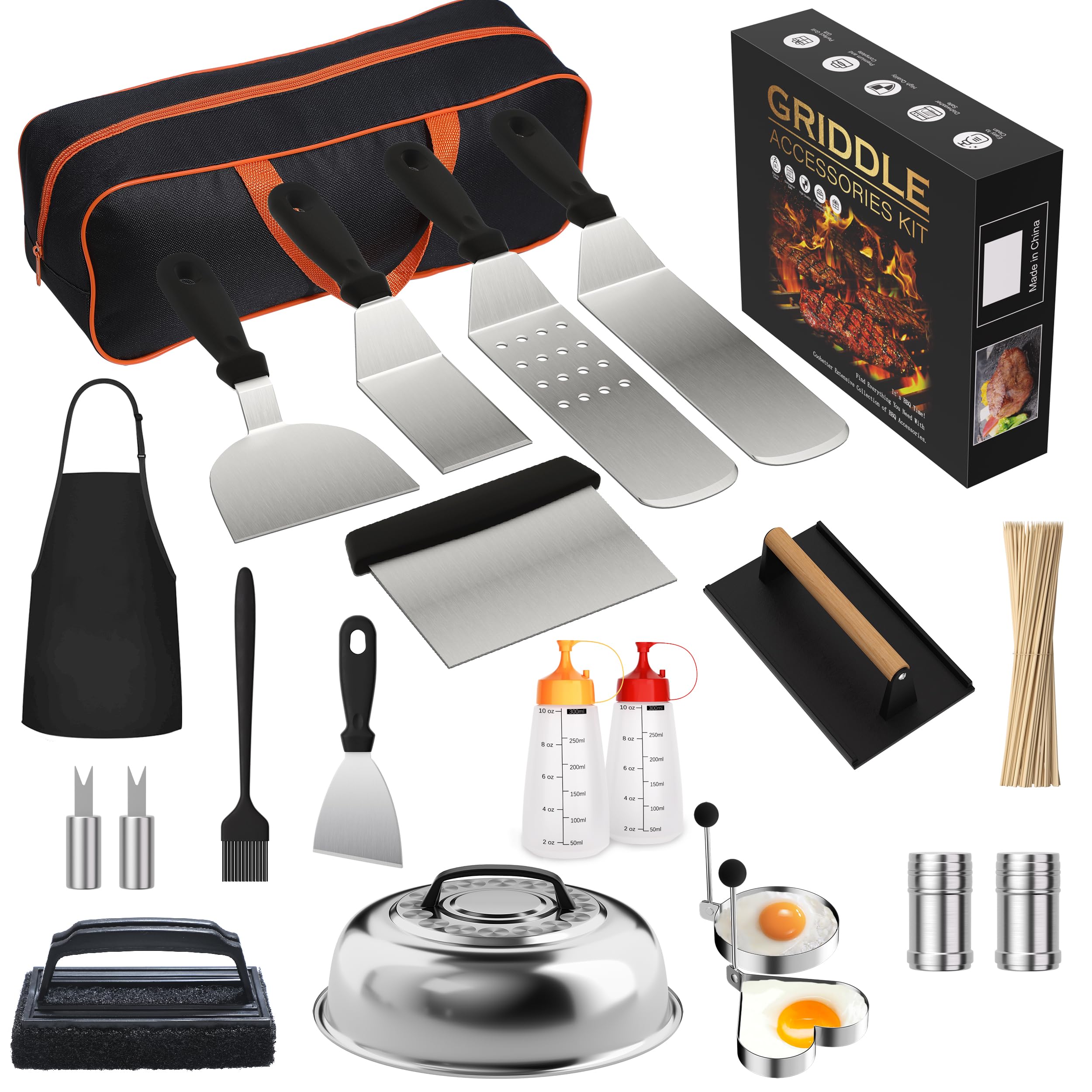120 Pcs Blackstone Griddle Accessories Upgraded Griddle Accessories Kit - Perfect Flat Top Grill Accessories, Professional Rectangular Melting Dome with Iron Smash Burger Press for Barbecue.
