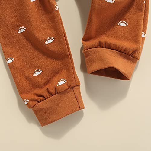 Capbier Newborn Baby Boys Clothes Sets Infant Cute Sun Print Long Sleeve Pullover Sweaters 3 6 9 18 24 Months Outfits Unisex Cotton Clothing, Brown, 3-6 Months (100 Percent Cotton)