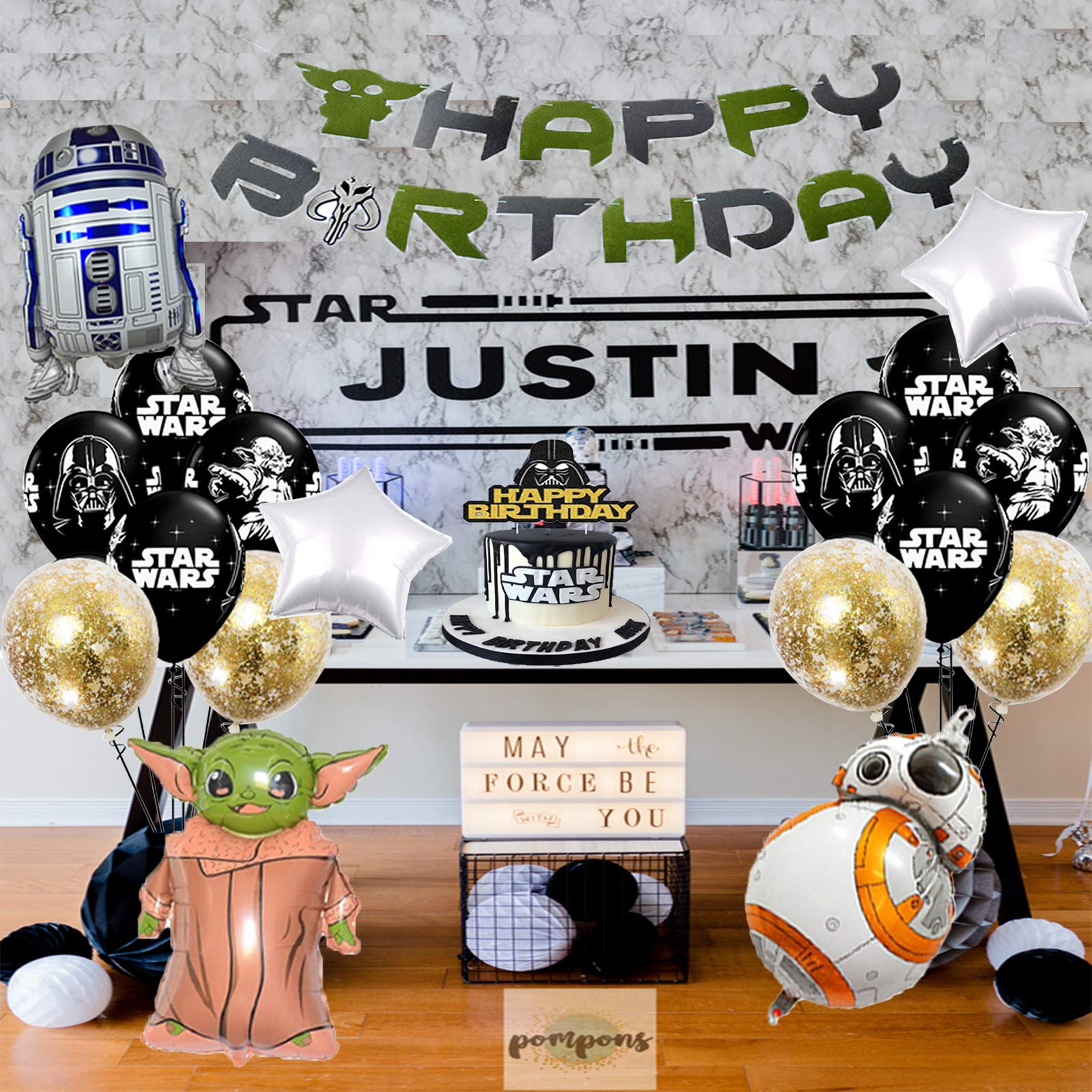 20 PCS Star Wars Birthday Party Supplies Set, Star War Themed Birthday Banner Mylar Balloons Caketopper Kit, Star Wars Bday Decorations for Boys