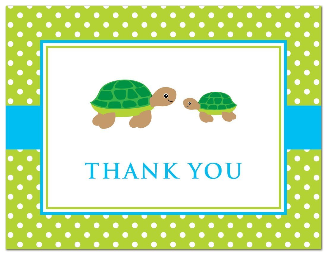 50 Cnt Turtle Baby Blue Green Polka Dots Baby Thank You Cards