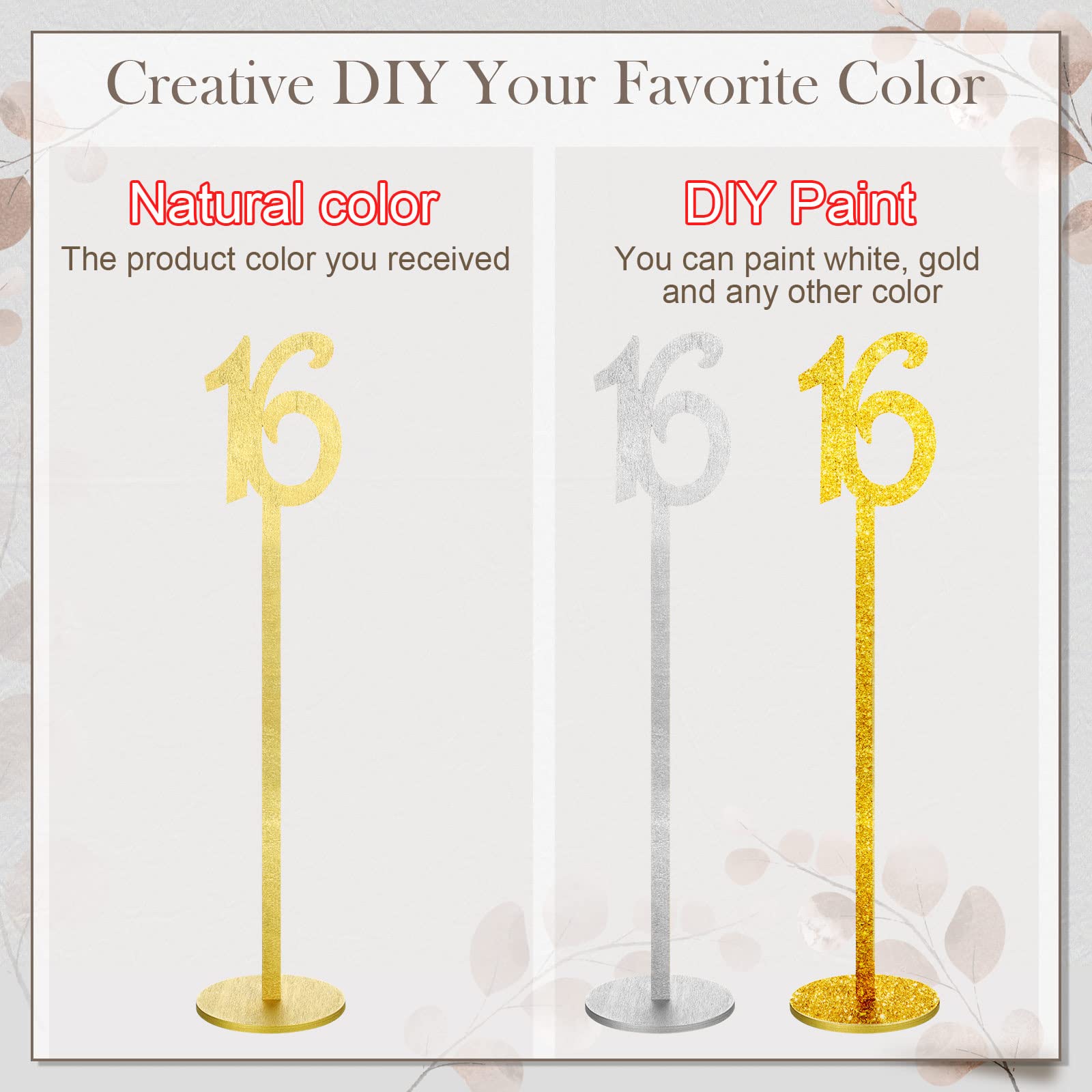 20 Pcs Table Numbers Wedding Table Numbers Wood Table Numbers for Wedding Reception Stands Seat Numbers with Holder Base Table Numbers for Wedding Party Event Catering, 1-20 (Gold)