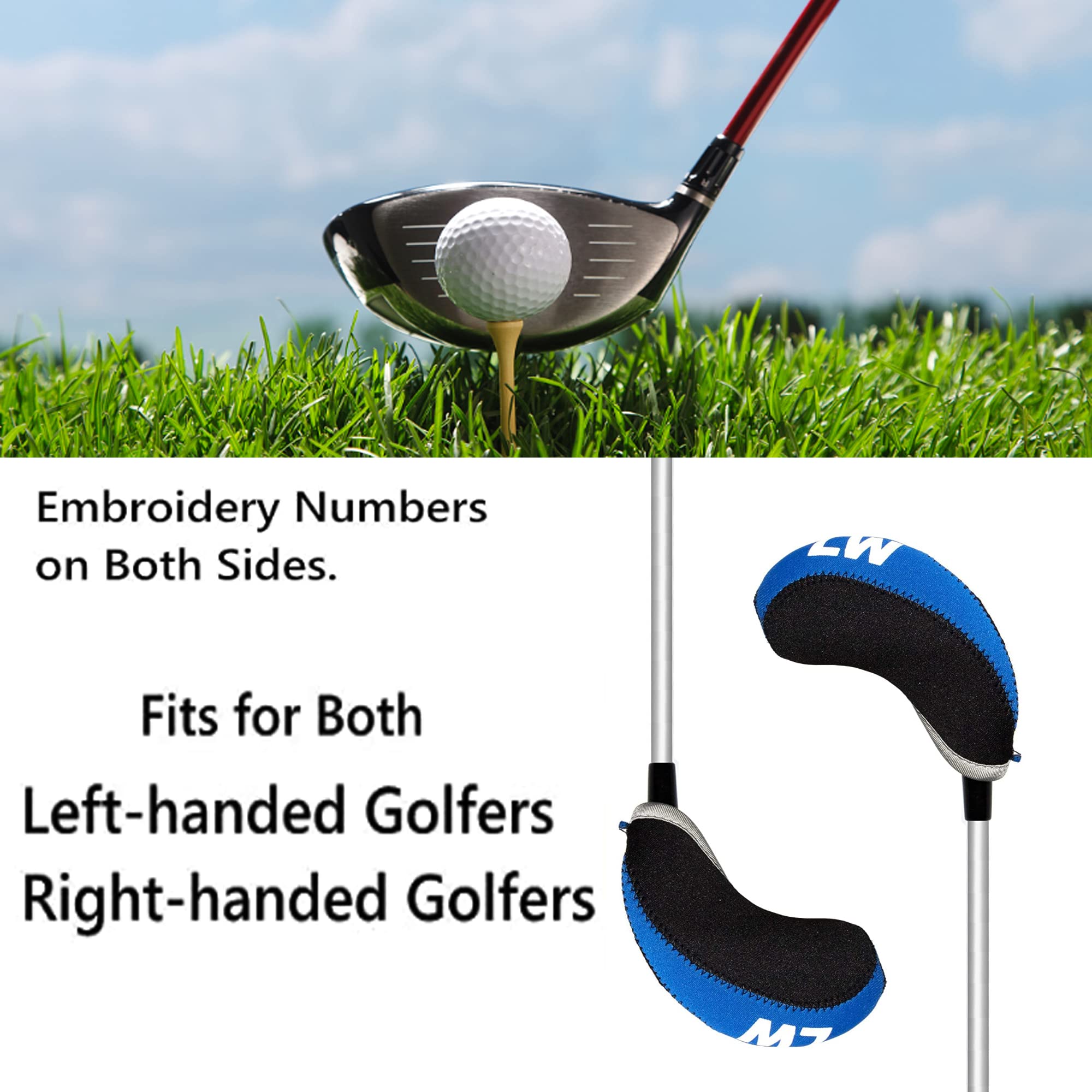 10pcs/Set Golf Iron Head Covers with Number Tag Pack of 10 Black/Blue for Taylormade, Callaway, Ping, Mizuno,Cobra