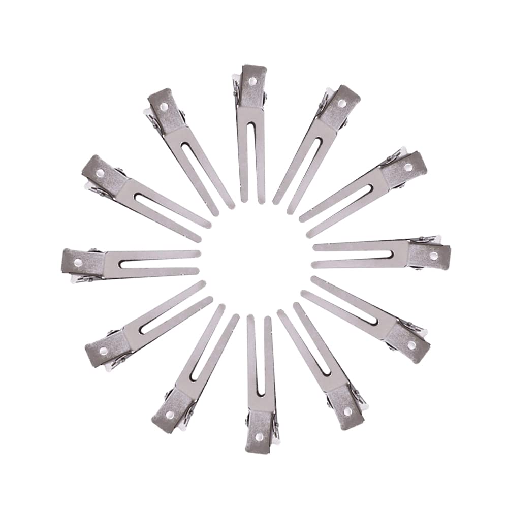 50 Pcs Double Prong Hair Clips Curl Clips 1.77 Inches Metal Alligator Hair Pins Styling Clips for Salon Hair Extensions