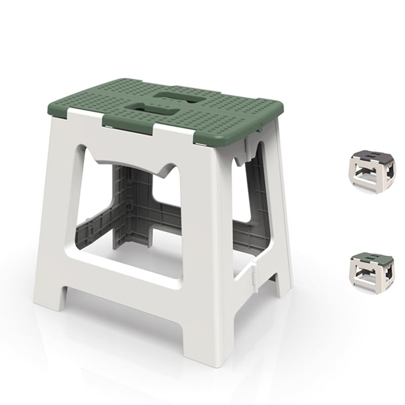 13" Folding Step Stool for Adults and Kids, Folding Stools with Portable Handle - Holds Up to 300 lbs - Plastic Foldable Step Stool for Home Office Bathroom Outdoor (Green)
