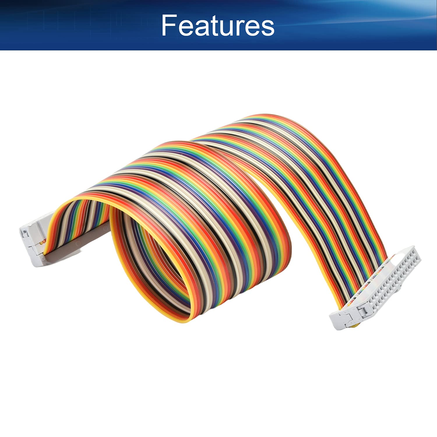Heyiarbeit 2pcs IDC Rainbow Wire Flat Ribbon Cable 34 Pin 30cm Length 2.54mm Pitch