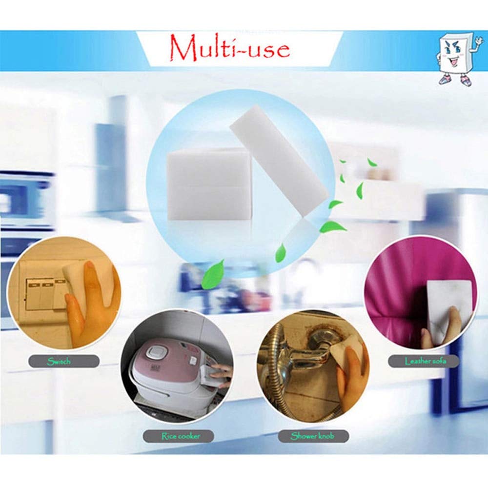 100 Melamine Sponges for Cleaning, Multifunctional Magic Sponge Eraser in Bulk, Household Foam Cleaner for Kitchen, Bathtub, Toilet, Wall (White)