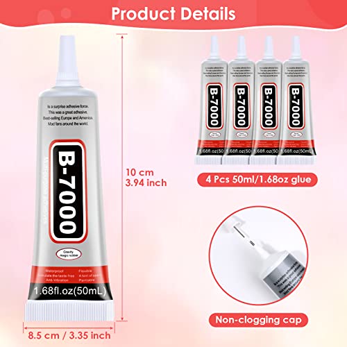4 PCS 50ML B7000 Crafts Glue Super Adhesive, Multipurpose B-7000 Rhinestones Bonding Glue Flexible Clear Glue for DIY Jewelry Beads Fabric Cloth Nail Art Shoes Screen Repair