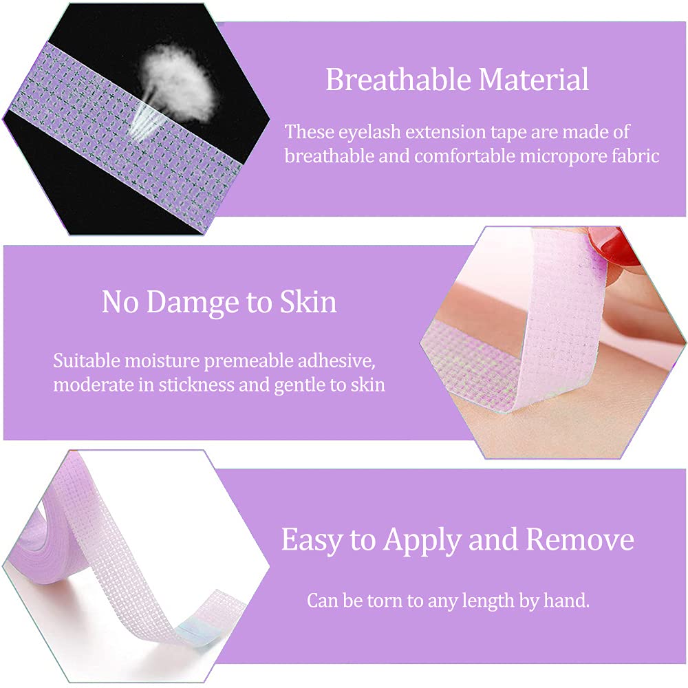 6 Rolls Lash Extension Under Eye Tape EBANKU Breathable Fabric Eyelash Tape Micropore Adhesive Tape for Eyelashes Extension Supply Individual Eye Lashes Tools (Purple)