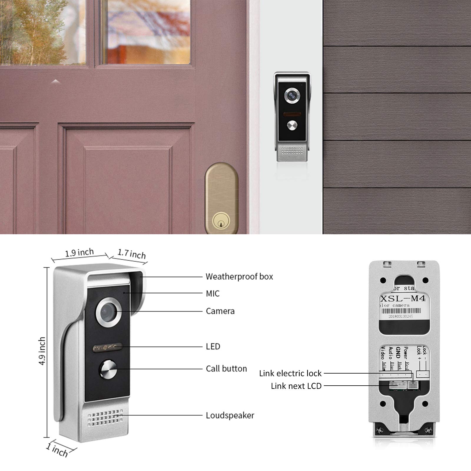 9inch Wired Video Intercom System with Camera and Monitor Doorbell,Doorbell Camera with Monitor Supports Unlocking,Monitoring,Dual-Way Intercom for Villa Home Office Apartment