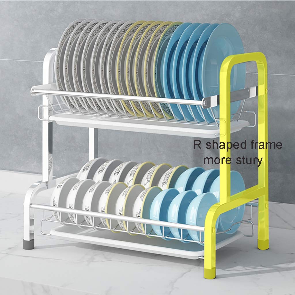 2-Tier Dish Rack, Colture Stainless Steel Dish Drying Rack with Utensil Holder and Drain Board Wine Glass Holder Easy-Storage Rustproof Kitchen Counter Dish Drainer Rack Organizer, Silver