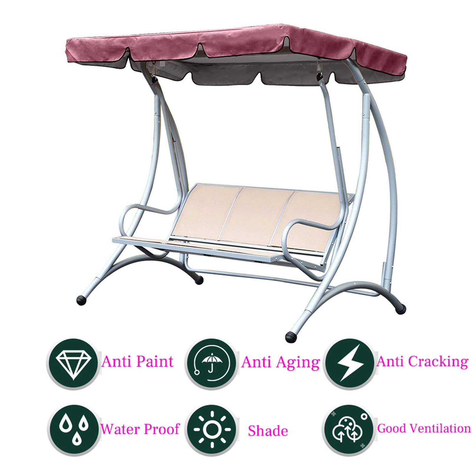 2-3 Seater Swing Canopy Replacement, Dustproof Waterproof Garden Swing Seat Canopy, Rainproof Sun Protection Swing Seat Canopy Replacement for Outdoor Garden Porch Swing (Sky Blue 142 * 120 * 18cm)