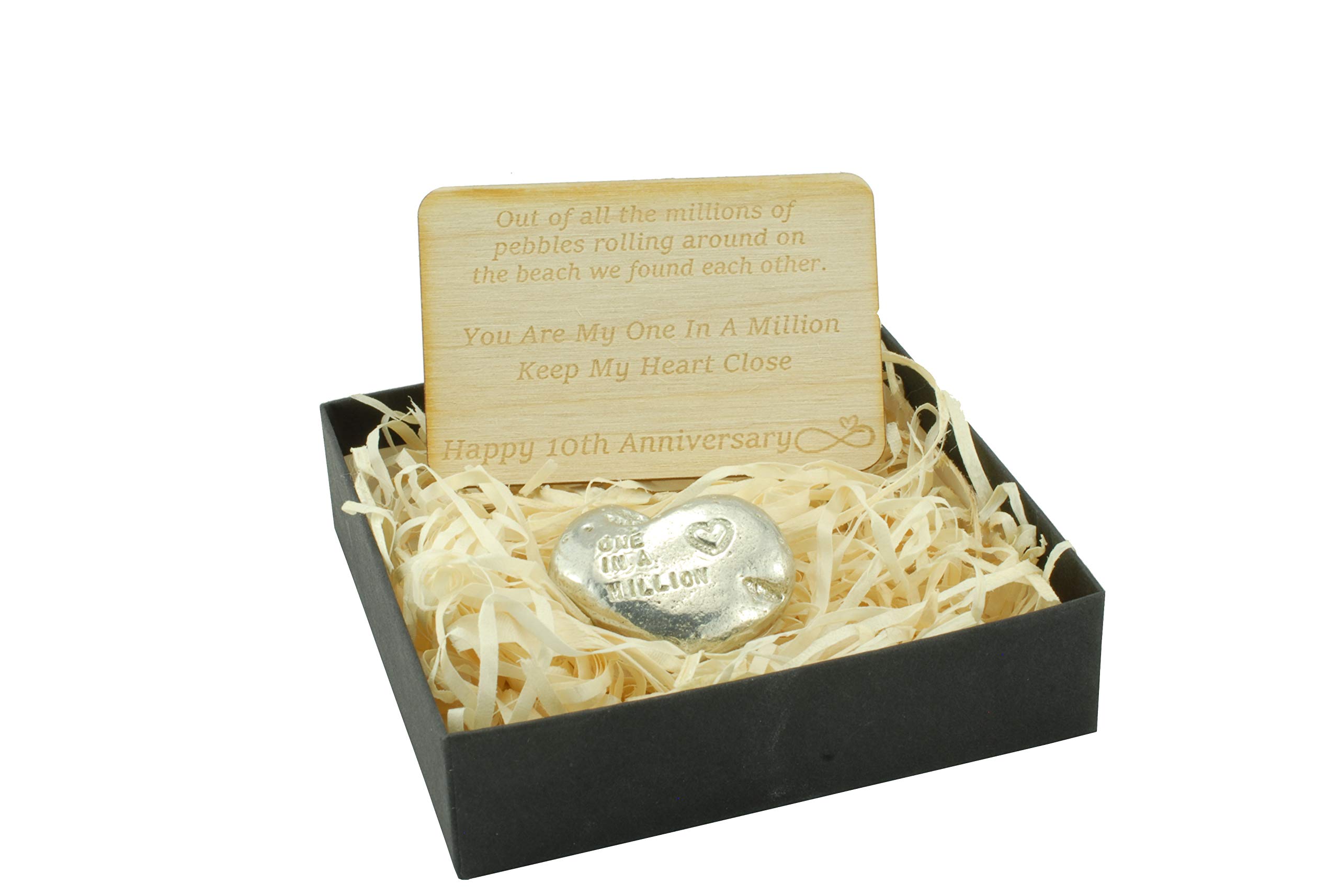10th Your My One in A Million Gift - 10th Anniversary Metal Heart Pebble Gift -Keep My Heart Close