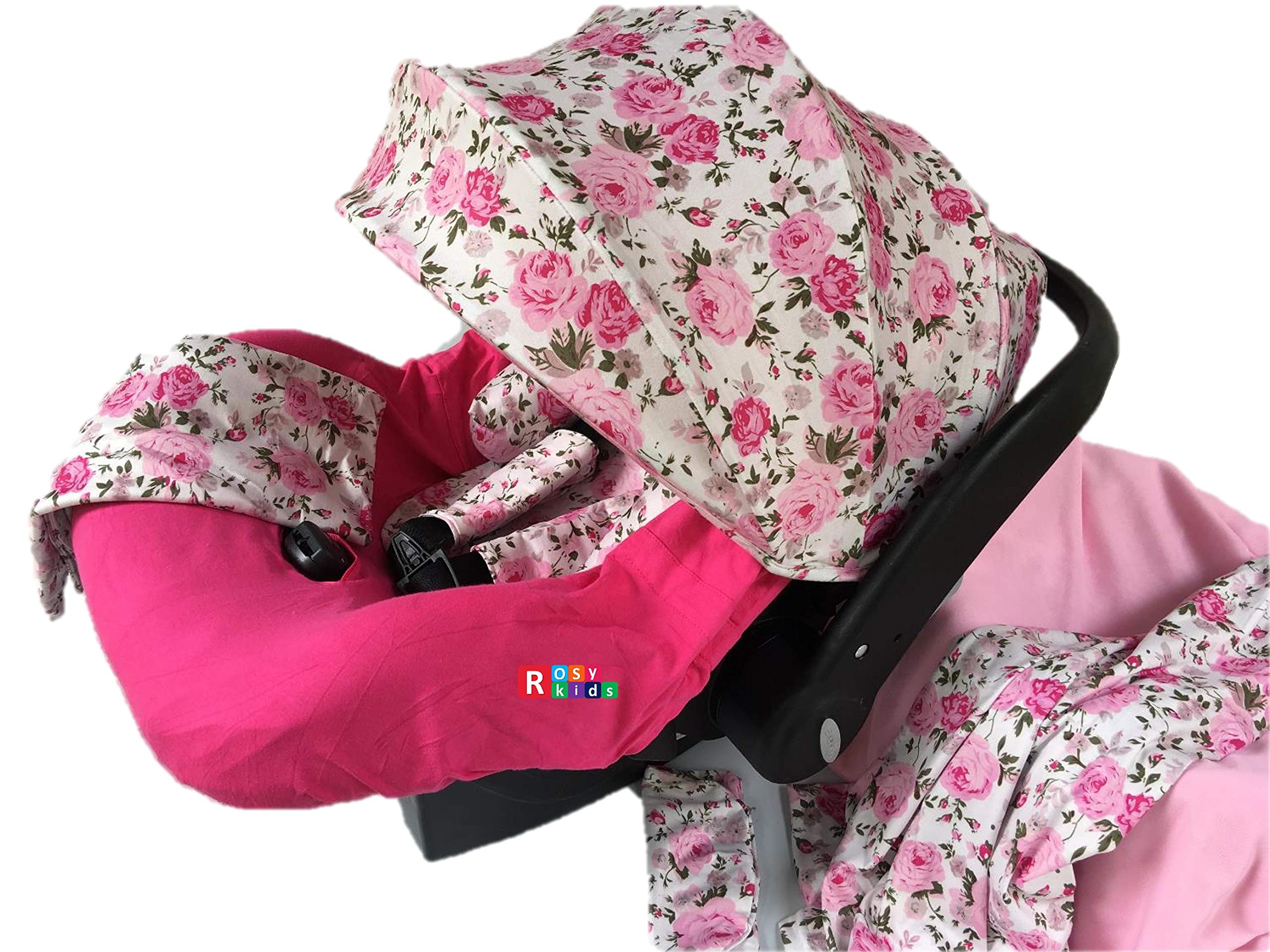 9pc Ultimate Set of Infant Car Seat Cover Canopy Headrest Blanket Hat Nursing Scarf, 25JE02