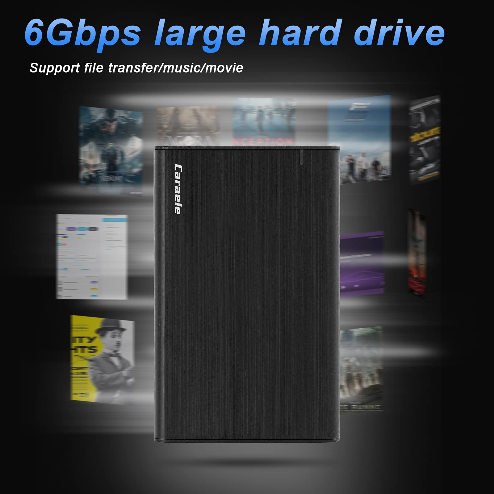 Caraele 750GB Portable External Hard Drive USB-C USB 3.1 Mobile Ultrafast HDD Storage for PC, Mac, Desktop, Laptop, MacBook, Chromebook, Xbox One, Xbox 360, PS4 (Black)