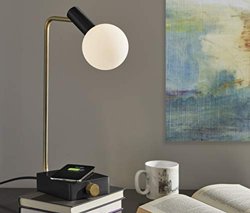 Adesso 3214-01 Windsor LED Desk Lamp Wireless Charging, 7W LED, 5W QI, USB Port, Indoor Lighting Lamps,Black