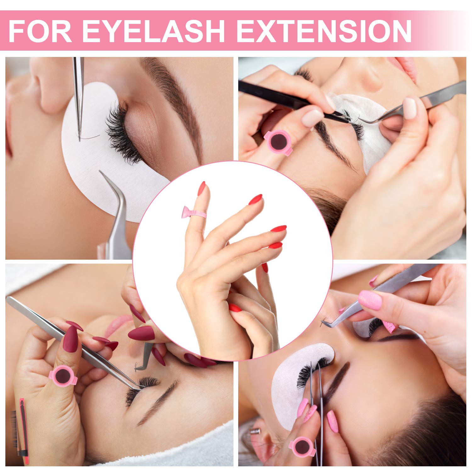 MEKK Glue Rings Glue Rings for Eyelash Extensions 300PCS Pink Lash Extension Supplies Eyelash Glue Rings Disposable Pigment Rings for Eyelash Extension Nail Art