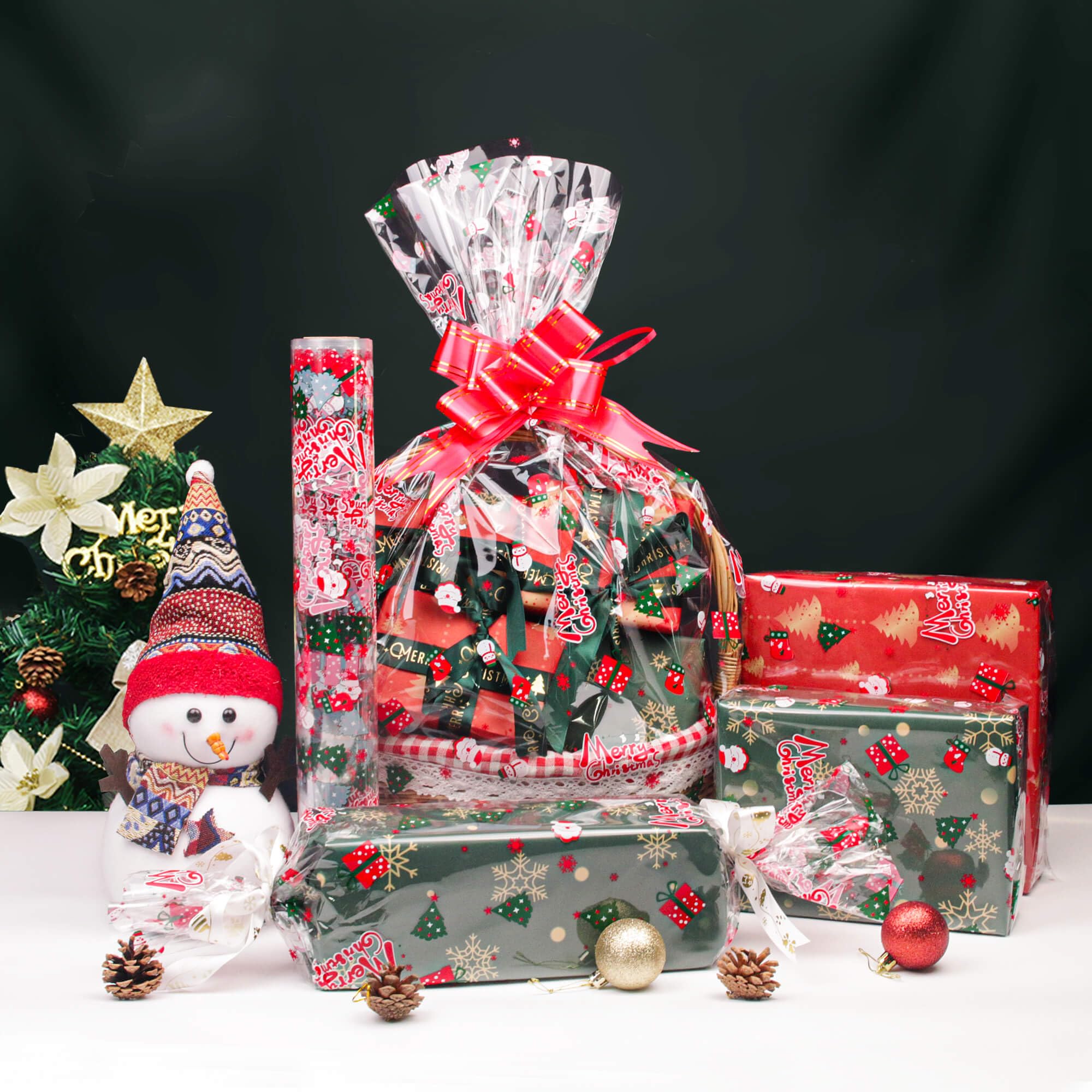 100' Long X 17.5β Wide Christmas Cellophane Wrap Roll - 3 Mil Thicker Christmas Cellophane Roll, Crystal Clear Merry Christmas Cellophane for Gift Baskets, Flower Arts Crafts Food Treats Wrapping