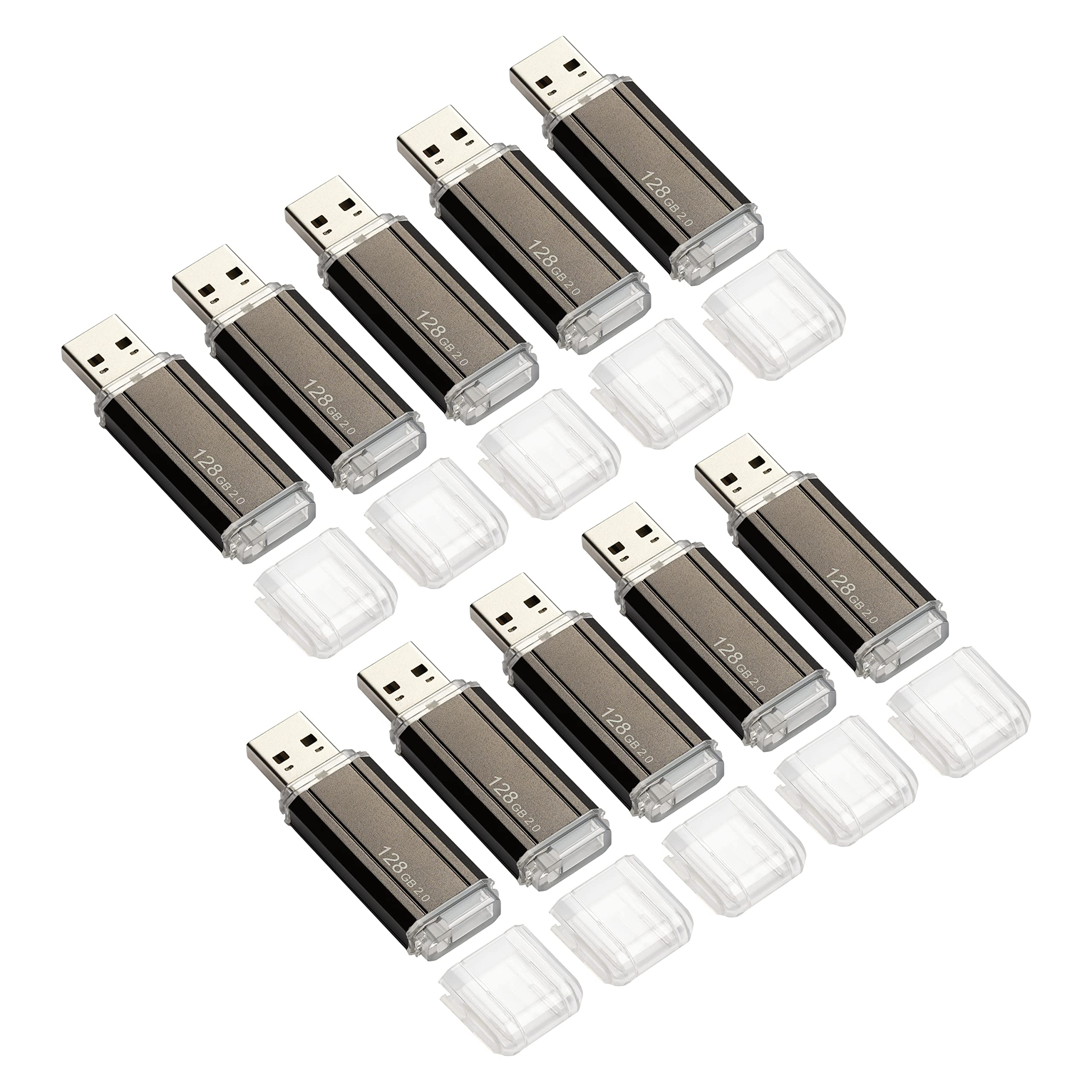128GB USB Flash Drive Bulk 10 Pack Multipack Reading 20MB/s Writing 10MB/s 128 GB 128G 128 G Thumb Drive Set 2.0 with LED Light Memory Stick Zip Drive USB Drive Jump Drive Pen Drive for Data Storage