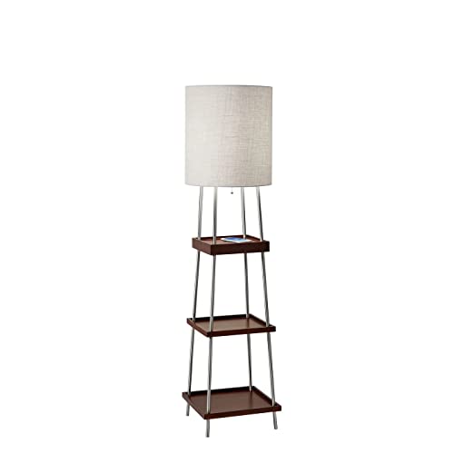Adesso 3459-15 Henry Shelf Floor Lamp Wireless Charging, 7W LED, 5W QI, USB Port, Indoor Lighting Lamps