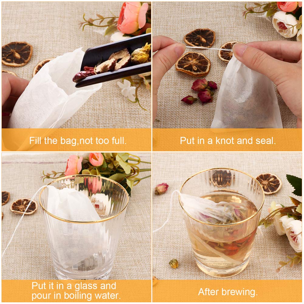 100PCS Tea Filter Bags, Disposable Tea Bags for Loose Leaf Tea, Drawstring Empty Tea Infuser, BetyBedy Tea Steeper, Natural Wood Pulp Paper Material, 1-Cup Capacity(3.15 x 3.94 inch)