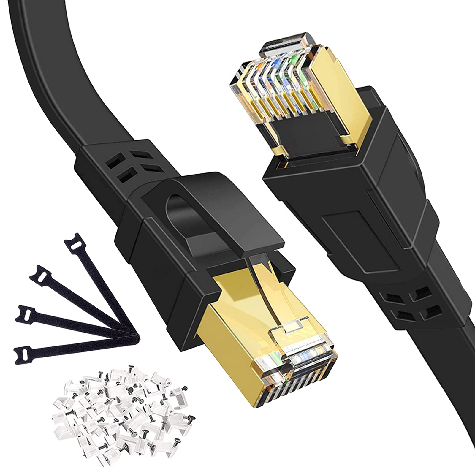MAQTOIZ Cat 8 Ethernet Cable 100 FT, High Speed Internet LAN Cable Shielded with RJ45 Connector, Long Flat Gaming Ethernet Network Cable Cord 40Gbps for PS5,PS4,Switch,Router, Modem, Black