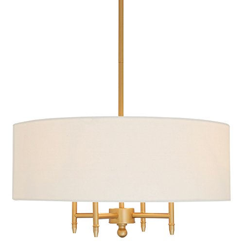 Amazon Brand β Stone & Beam Contemporary Pendant Chandelier with White Shade - 20 x 20 x 42 Inches (Adjustable Height), Antique Brass