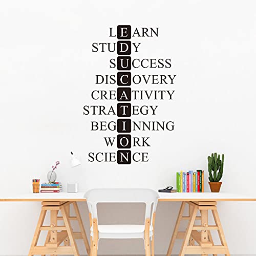 Education Words Quotes Wall Decal Study Room Learn School Wall Sticker Classroom Decor Motivational Education Quote Vinyl Wall Art Murals TM-17 (Black)
