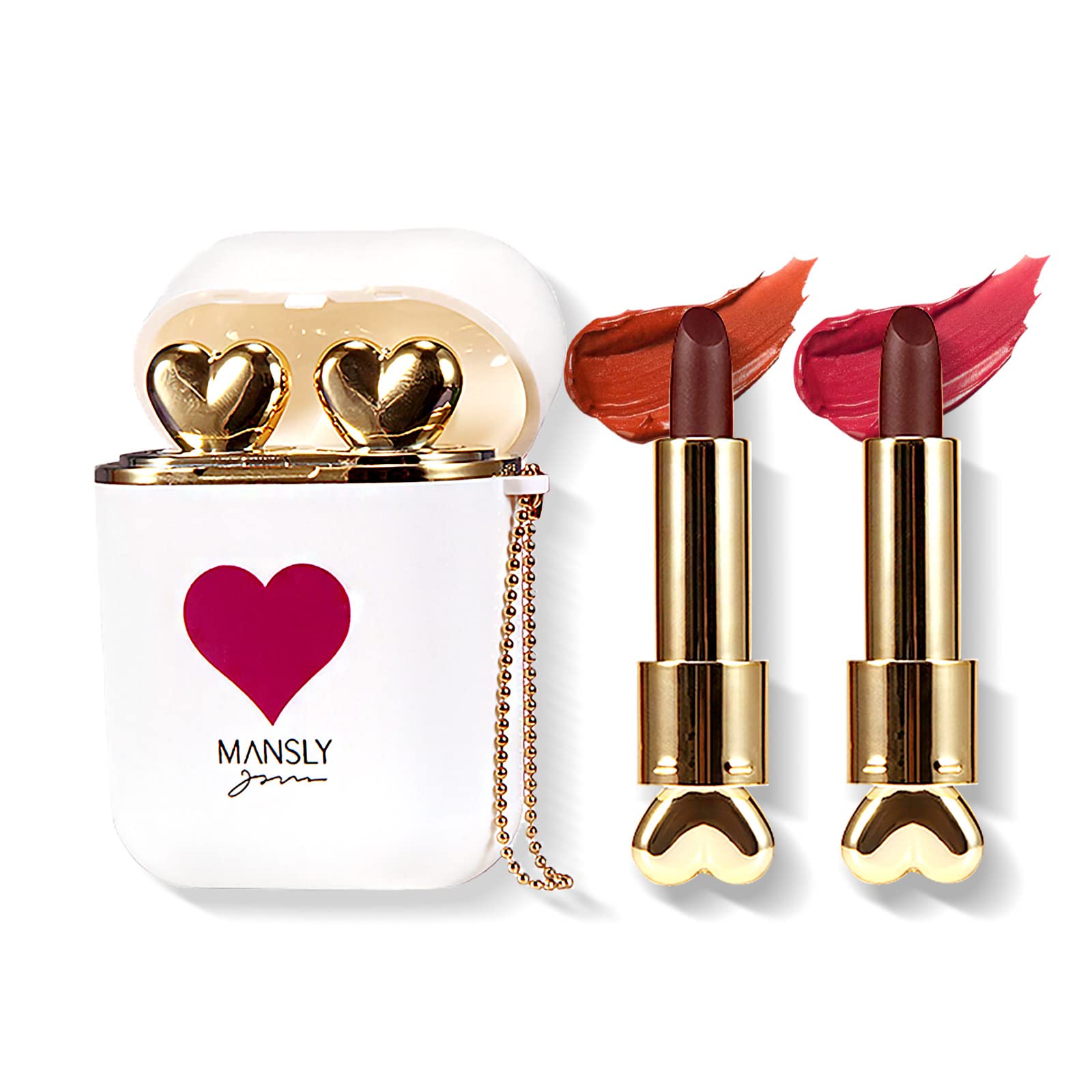 LAMUSELAND Matte Lipstick, 2Pc/Set Waterproof Long Lasting Moisturizing Lip Stain Earphone Dual-color Lip Gloss Primer, Non-stick Cup Lip Make Up Gift Kit for Girls (White)