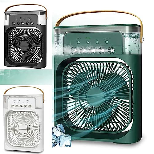 3 in 1 Air Cooler,Mini Portable Air Conditioners Fan with 3-Speeds/5 Humidifier Misting Hole/7 Colors Light,USB Rechargeable,Humidify Air Cooler,Adjustable Wind Direction,For Office Home (White)