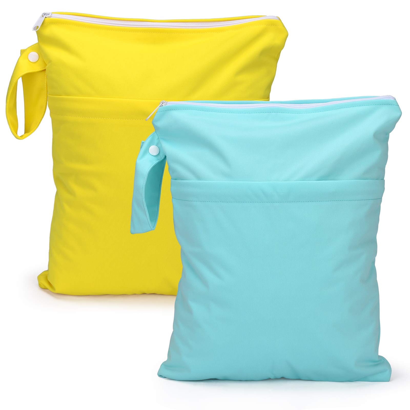 eaxin 2pcs Cloth Diaper Wet Dry Bags Waterproof Reusable with Two Zippered Pockets Stroller Travel Beach Pool Daycare Soiled Baby Items Yoga Gym Bag for Swimsuits or Wet Clothes-11 x 14"