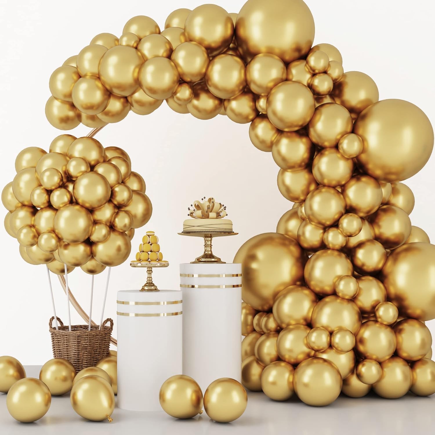 129 pcs Metallic Gold Balloons Latex Balloons Garland Kit Different Sizes 18 12 10 5 Inch for Happy New Year Birthday Party, Graduation,Wedding, Holiday Decoration and Anniversary