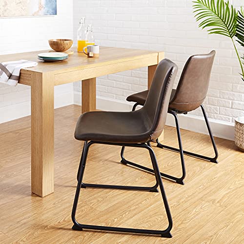 CangLong Faux Leather Armless Dining Chairs with Black Metal Base Faux Leather Bucket Seat, (2 PCS 18" inch), PU Brown