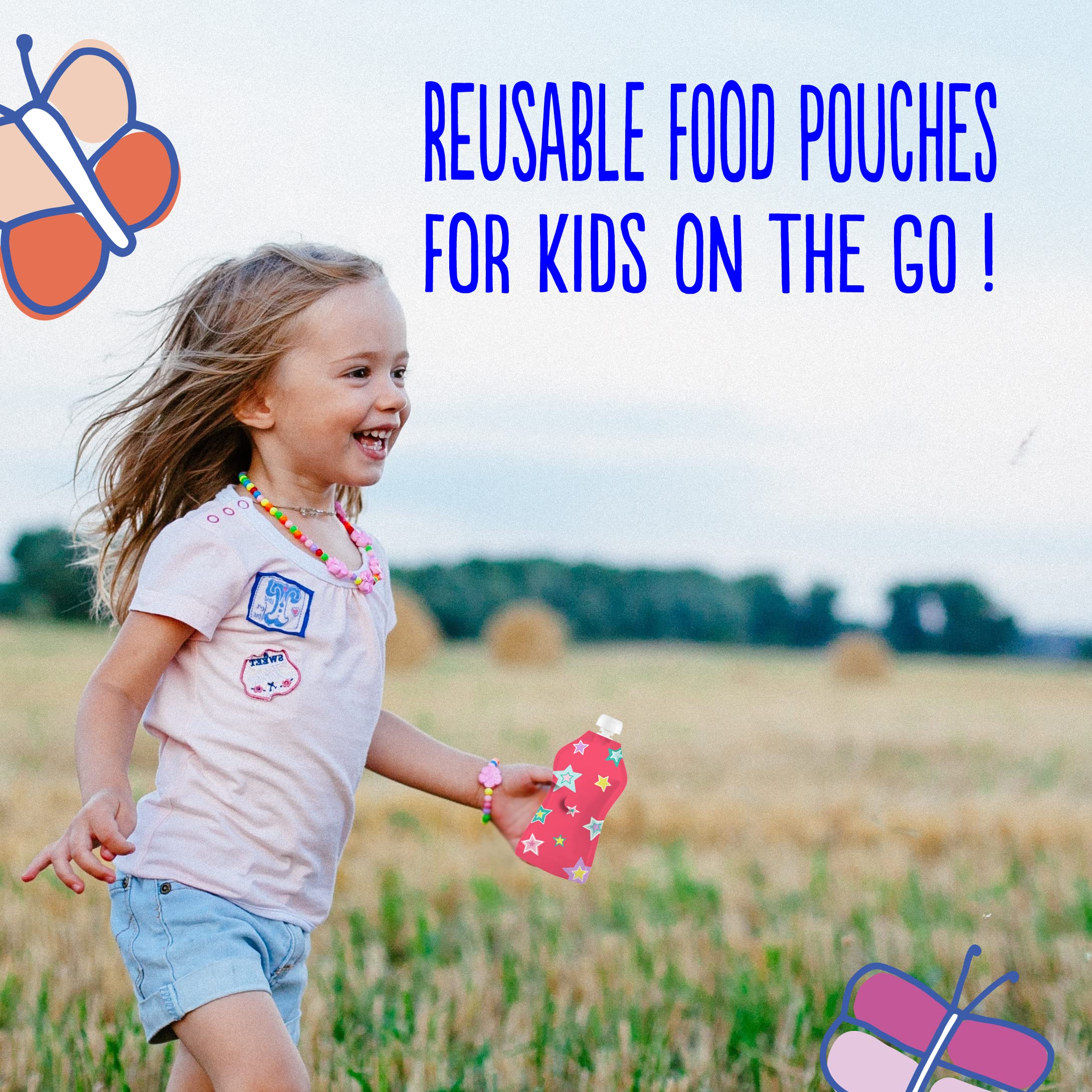 Squooshi Reusable Baby Food Pouches - 10 Pack - Baby Food Storage - Pouches Toddler - Refillable Squeeze Pouch for Kids (Robots/Bikes))