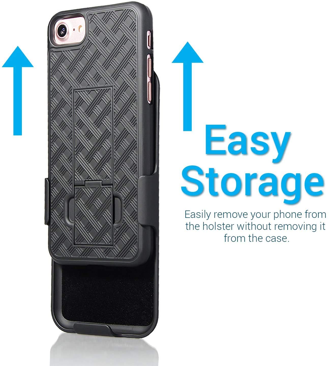 Aduro iPhone SE2/8/7/6/6s Holster Case, Combo Shell & Holster Case - Super Slim Shell Case with Built-in Kickstand, Swivel Belt Clip Holster for Apple iPhone SE 2nd Gen (2020) 8, 7, 6, 6s