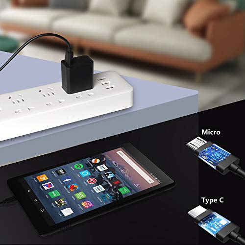 10W Power Adapter Tablet Fast Charger with 6.5Ft USB C and Micro USB Cable for Charging Fire HD Tablet and Kids Pro