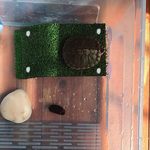 Hamiledyi Turtle Basking Platform Tortoise Climbing Ladder Aquarium Fish Tank Reptile Ramp Resting TerraceArtificial Plastic Grass Pier - 2PCS