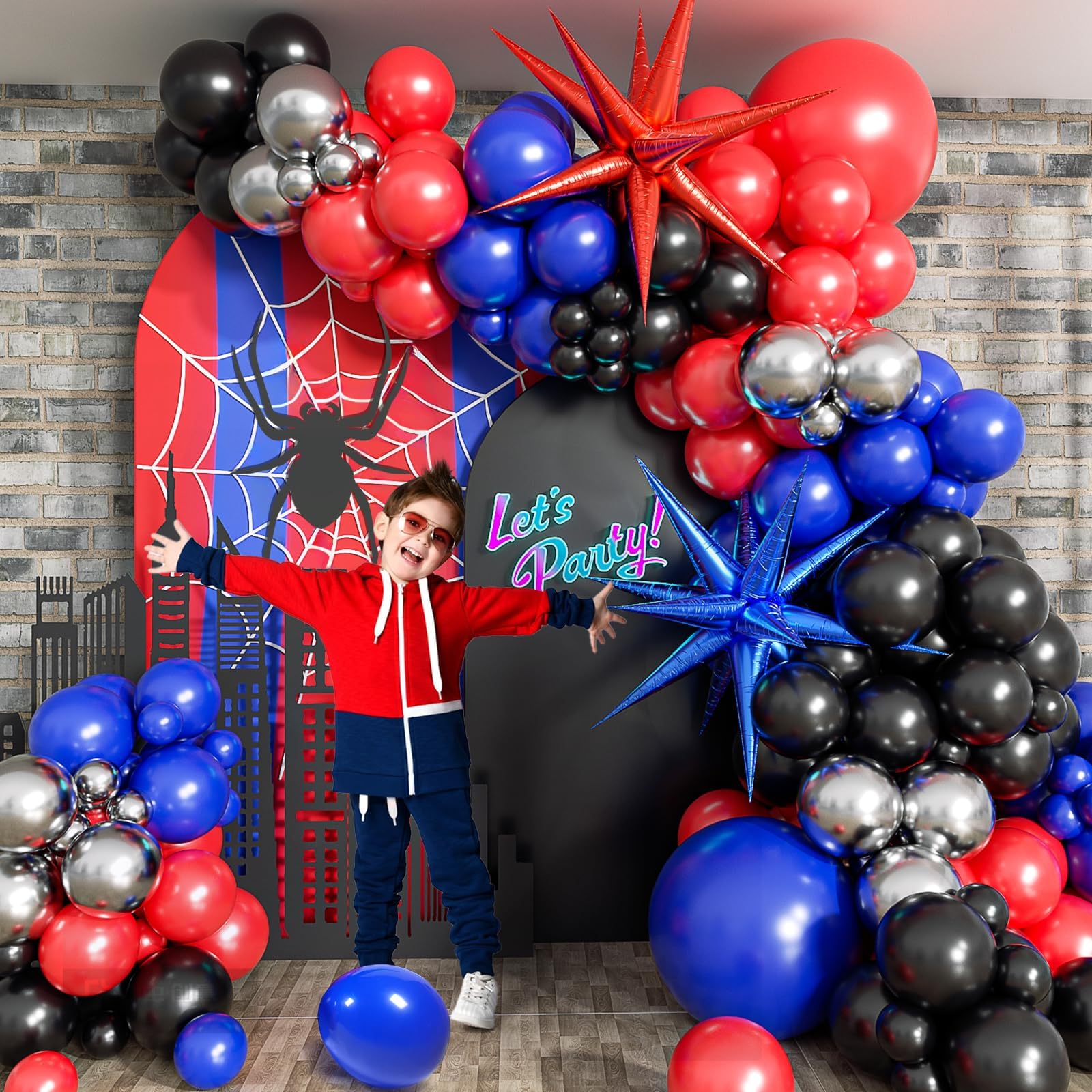 132PCS Black Red and Blue Balloons Arch Garland Kit, Spider Theme Balloon Arch for man with Balloons for Baby Shower Spider Theme Birthday Party Decorations