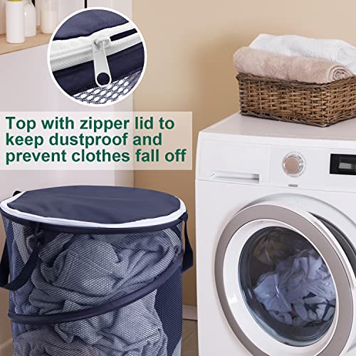 2 Pack Pop Up Laundry Hamper with Lid, Foldable Laundry Basket with Handles,75L Large Portable Dirty Clothes Hampers, Mesh Zip Round Laundry Baskets, Collapsible Toy Storage Baskets Dorm Organization