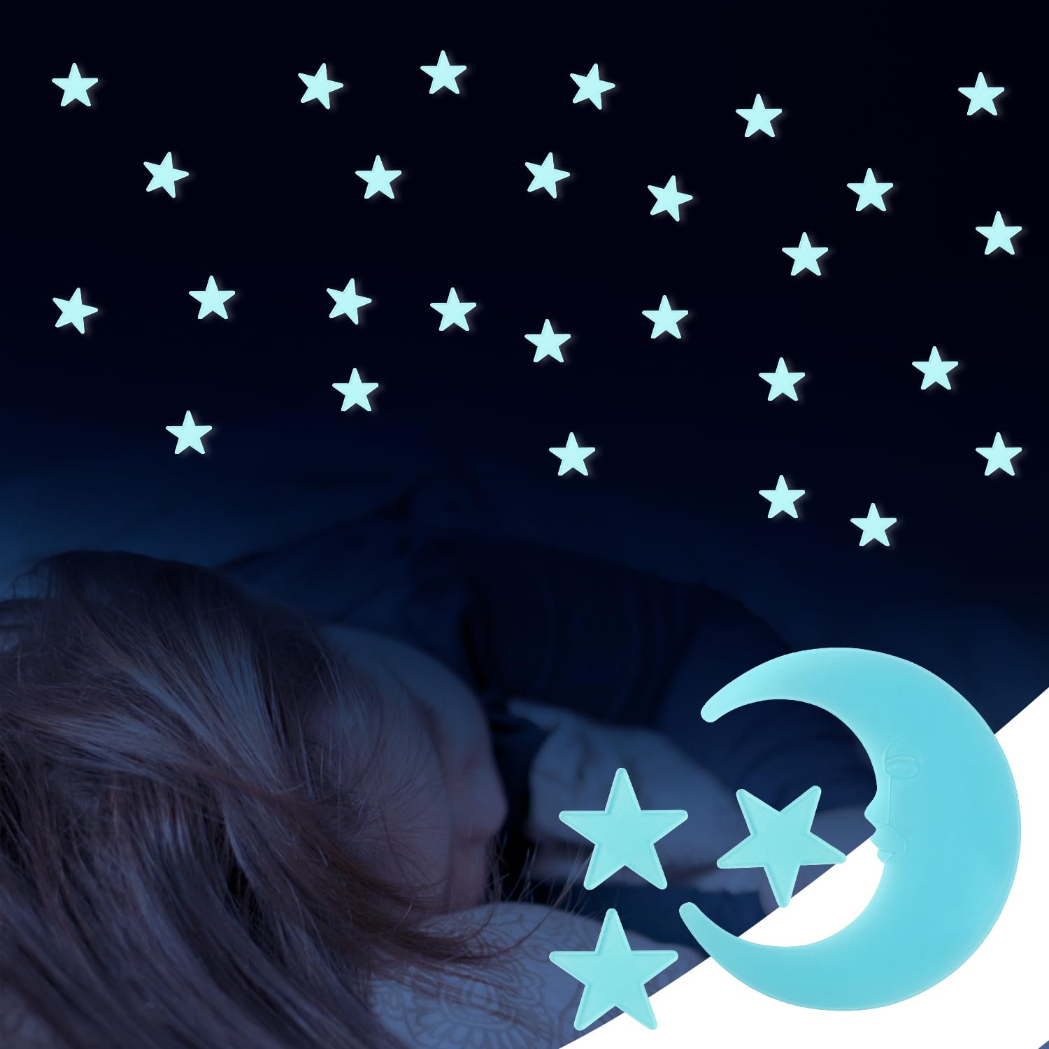 100 Stars and 1 Moon Glow in The Dark Luminous Fluorescent 3D Plastic Glow Stars Moon for Ceiling, Glowing Wall Stickers Create a Realistic Starry Sky, Room Decorations (Pink)