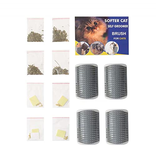 Cat Self Groomer with Catnip Pouch, 4 Pack Wall Corner Scratcher Groomers Soft Grooming Massage Combs for Short Long Fur Cats,Cat Brush Toy for Indoor Cats Kitten