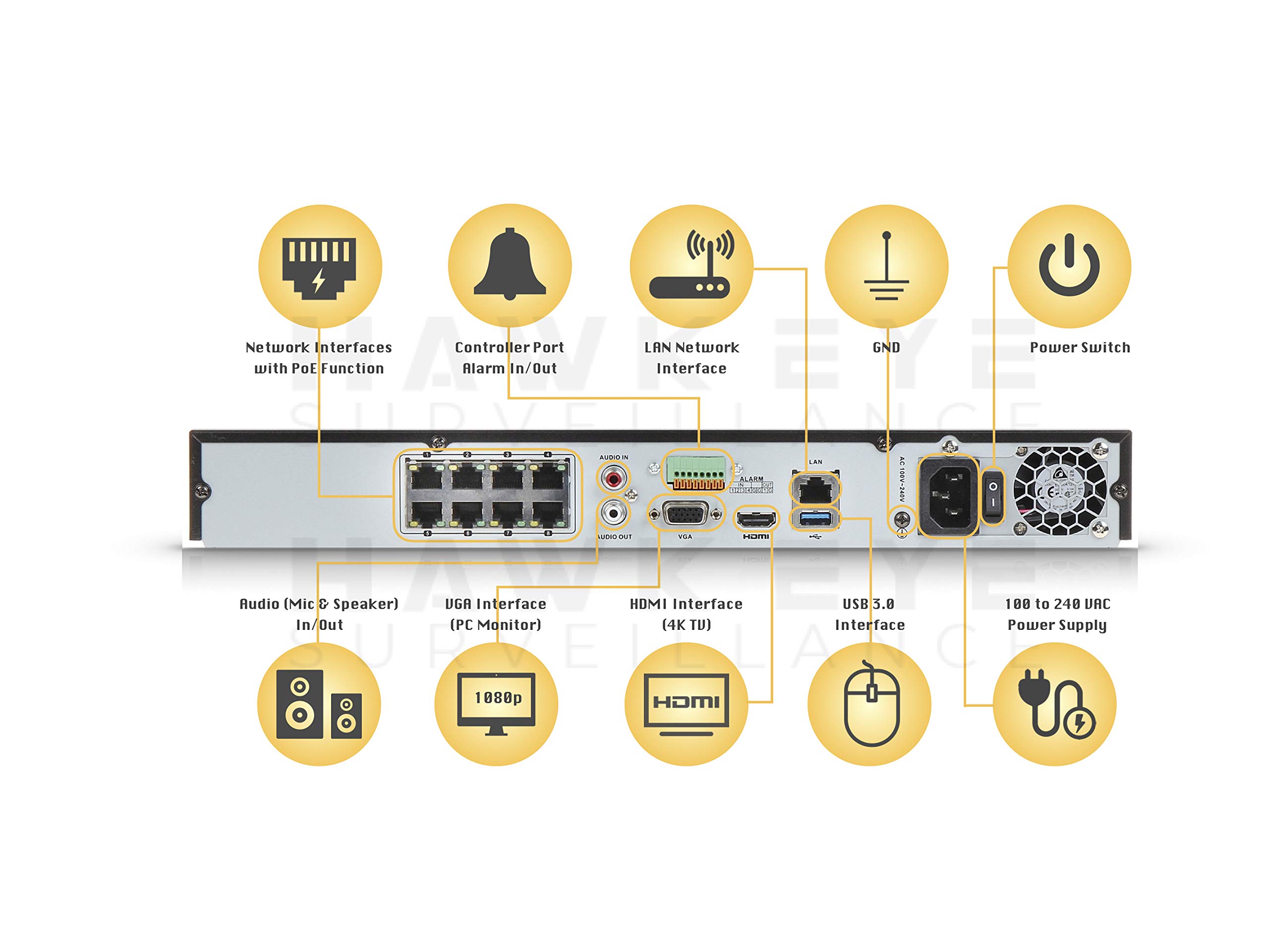 8CH NVR for Hikvision DS-7608NXI-K2/8P, Built in PoE Port Up to 12MP Resolution Recording 3 Year Warranty