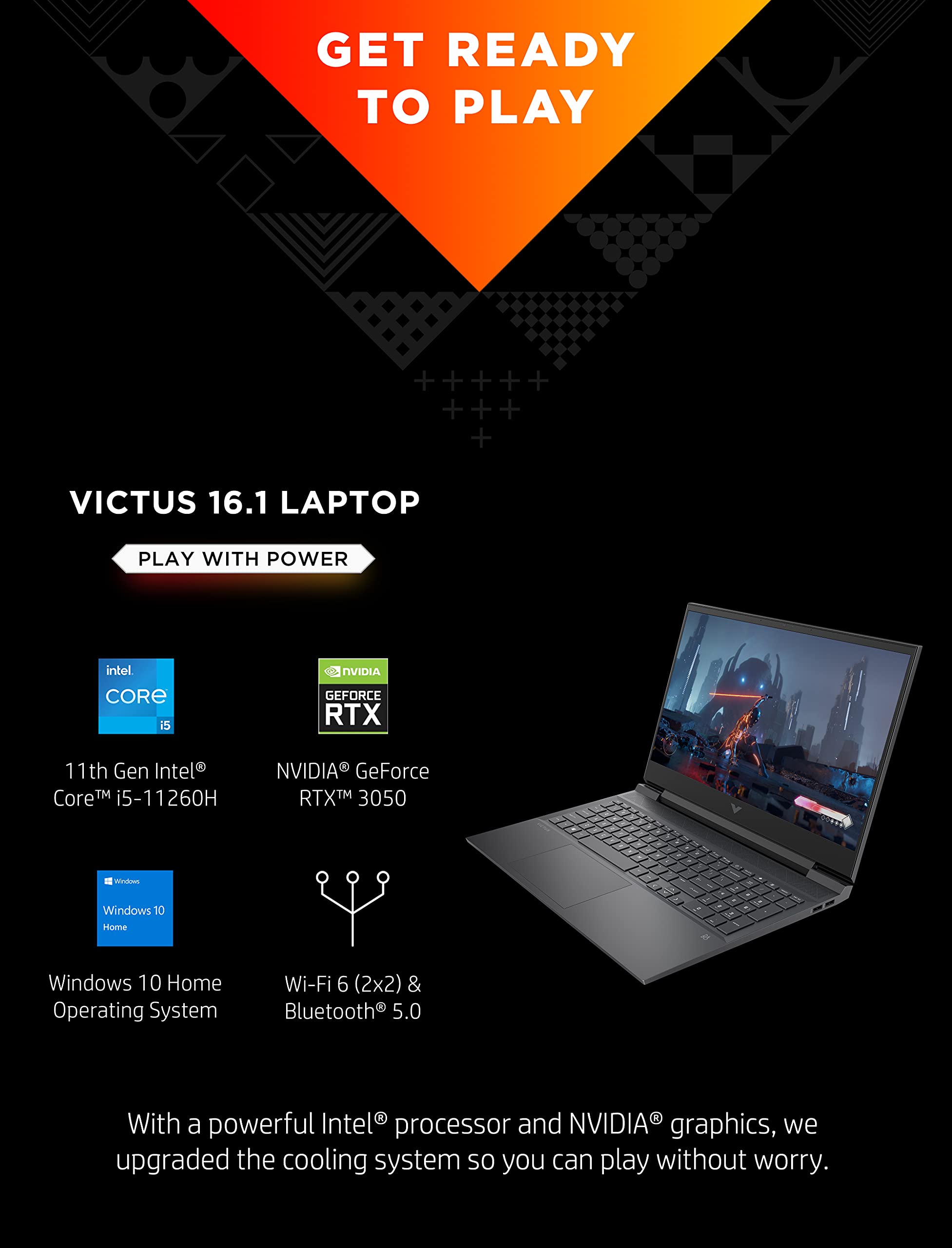 HP Victus 16 Gaming Laptop, NVIDIA GeForce RTX 3050, 11th Gen Intel Core i5-11260H, 8 GB RAM, 512 GB SSD, 16.1” Full HD IPS Display, Windows 10 Home, Backlit Keyboard, Fast Charge (16-d0020nr, 2021)
