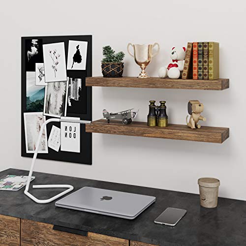 BAMFOX Floating Shelves Set of 2,Natural Bamboo Wall Shelf Wall Mounted Shelves,Wall Mount Display Rack with Large Storage L23 x W6 for Kitchen Living Room Bathroom Bedroom